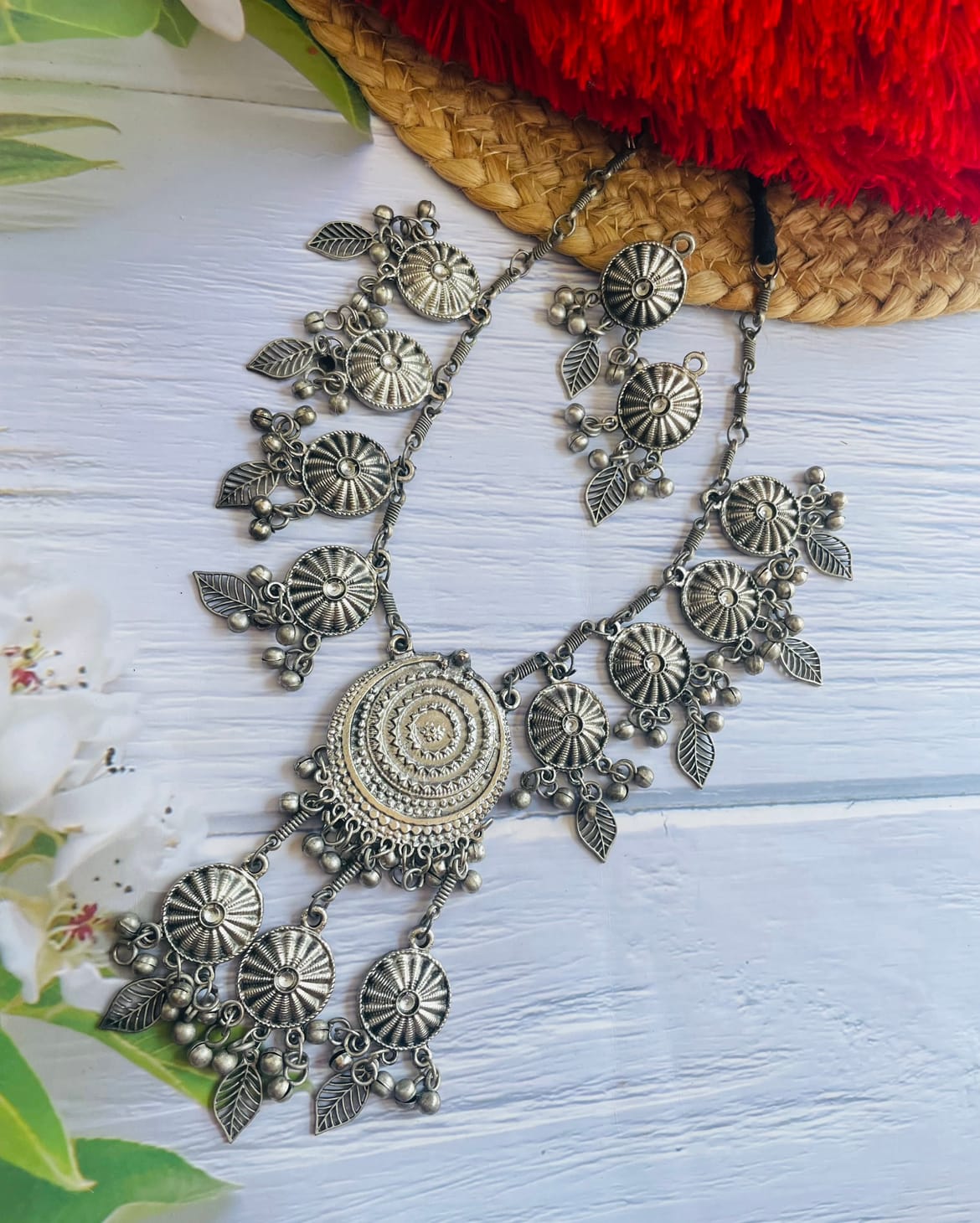 Oxidised Blackpolish Heavy Necklace Set - Givame