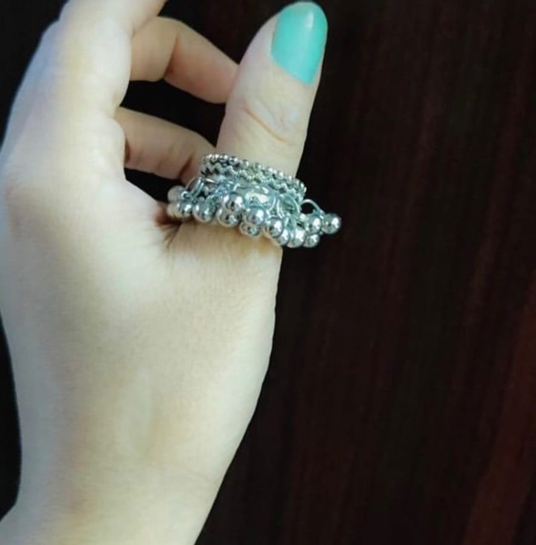 Oxidised Silver Adjustable Finger Ring - Givame