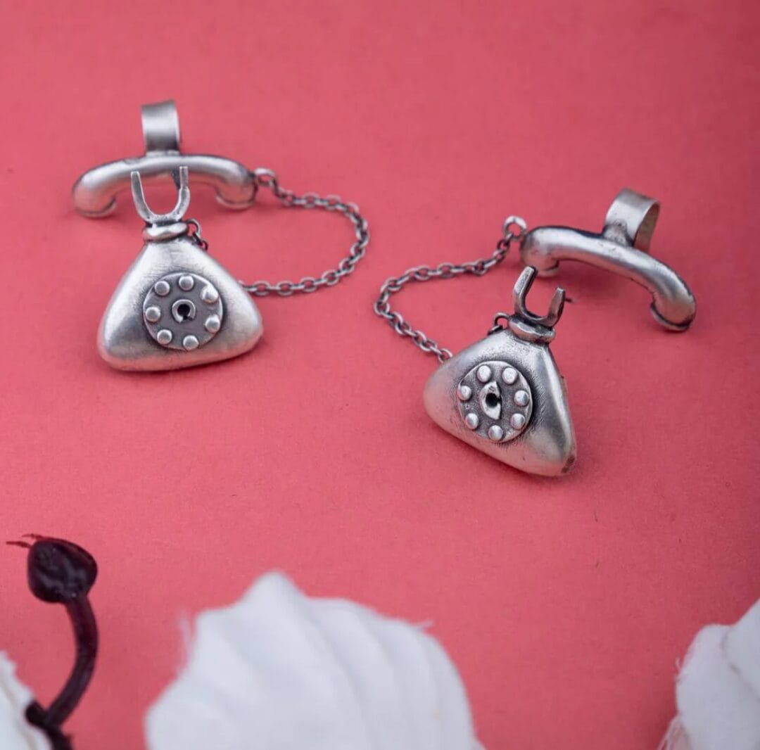 Brass Silver Replica Telephone Ear Cuff - Givame